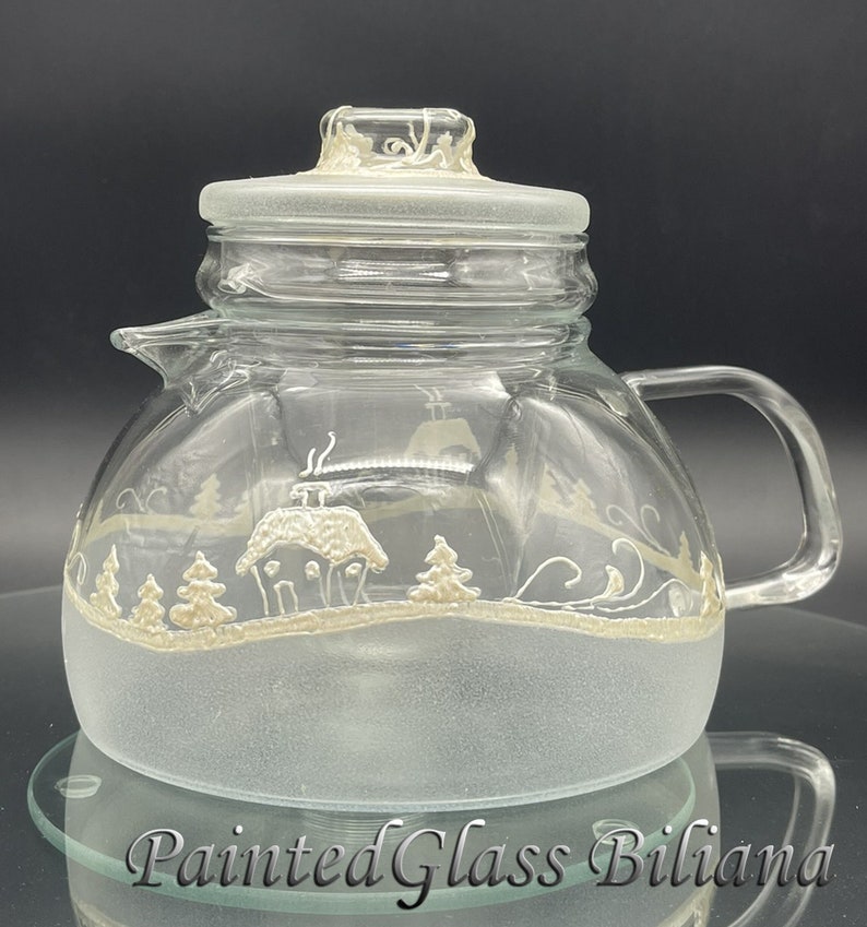 Hand Painted Glass Teapot Cold Winter - Etsy