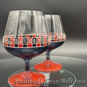 CRYSTAL Set of 2 Hand Painted Brandy Cognac Whiskey Glasses Las Vegas ...