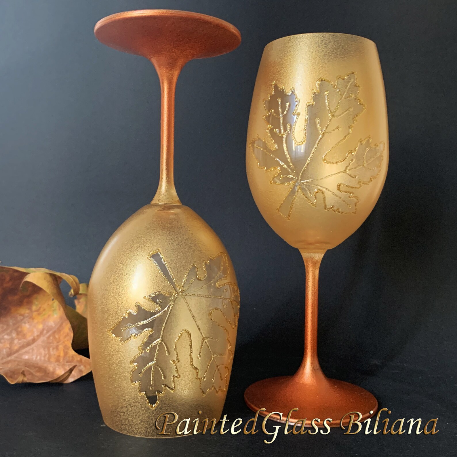 Autumn Set of 2 Maple Leaf Toasting Glasses in Gold Color - Etsy