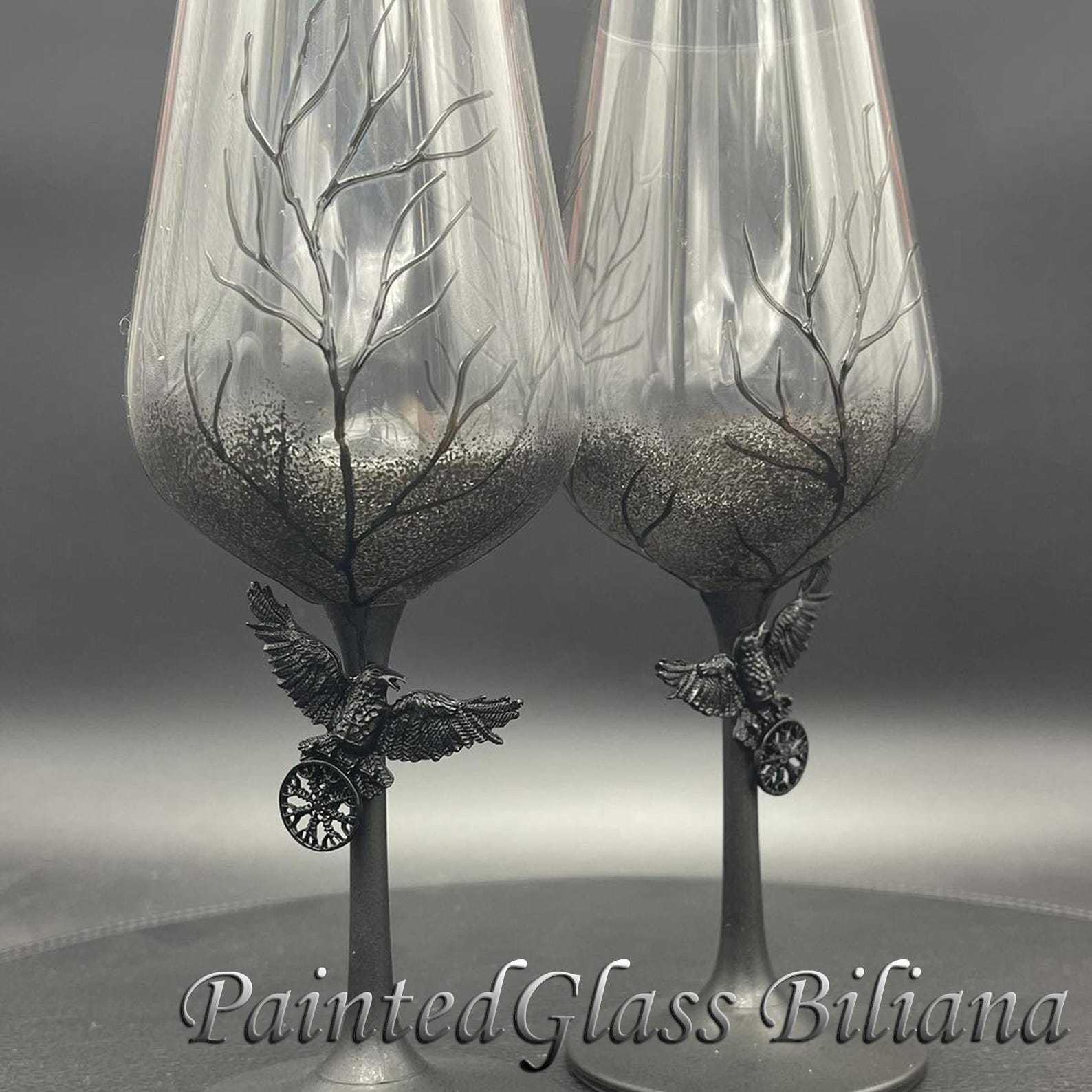 Black Raven Crow Toasting Wine Glasses - Etsy