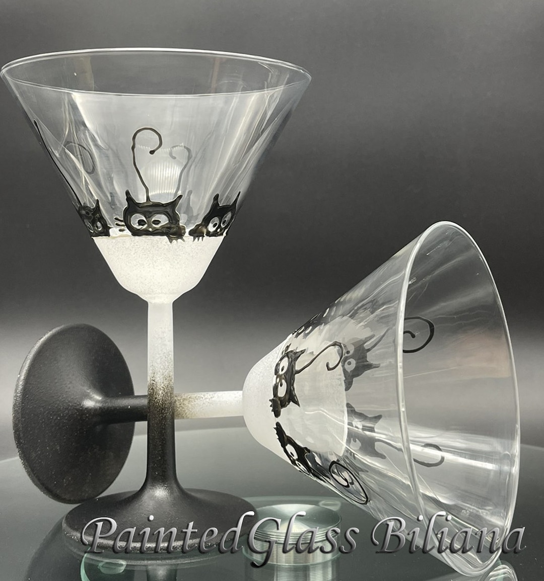 Black Cats Martini Glasses - Etsy