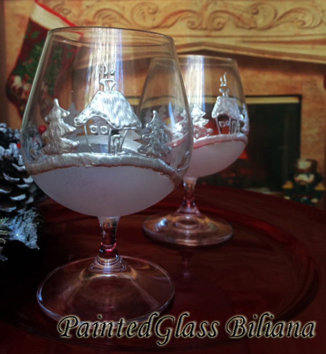 Set of 2 Hand Painted Christmas Brandy Cognac Glasses Cold - Etsy