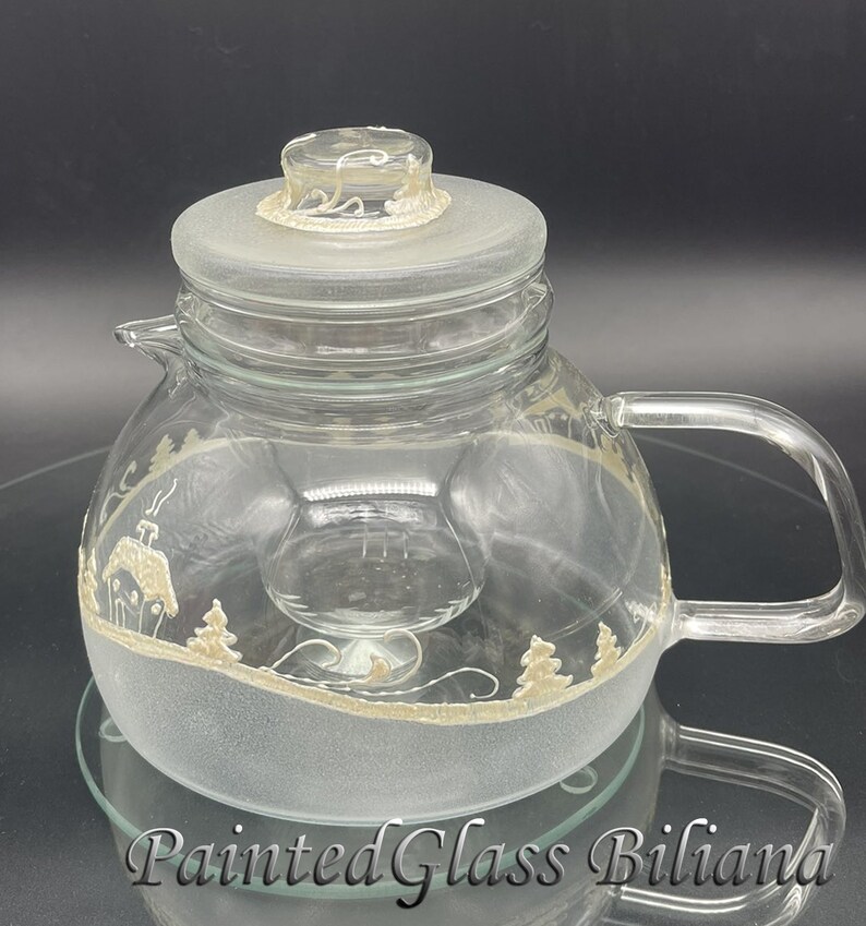 Hand Painted Glass Teapot Cold Winter - Etsy