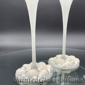 Sea Shells Wedding Champagne Flutes, Beach Sea Wedding Theme, White ...