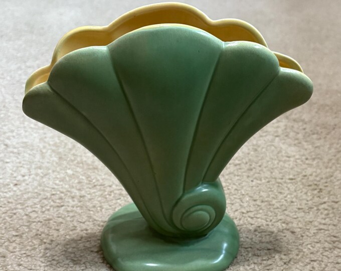 Vintage Red Wing Fan Shell Vase, Seafoam Green Outside and Yellow ...