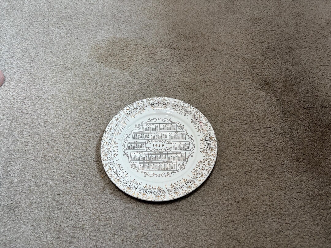 Vintage 1959 Plate With Gold on White - Etsy