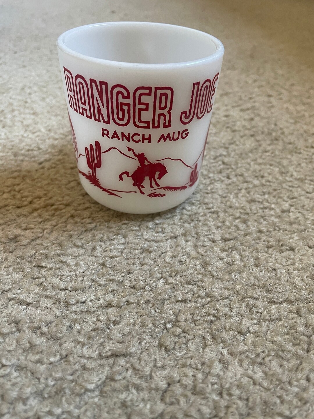 Vintage Ranger Joe Ranch Mug, Red Design on Milk Glass - Etsy
