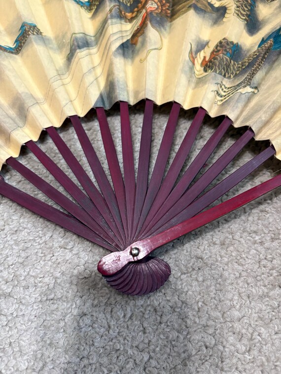 Asian Fan, large with fire breathing dragon - Gem