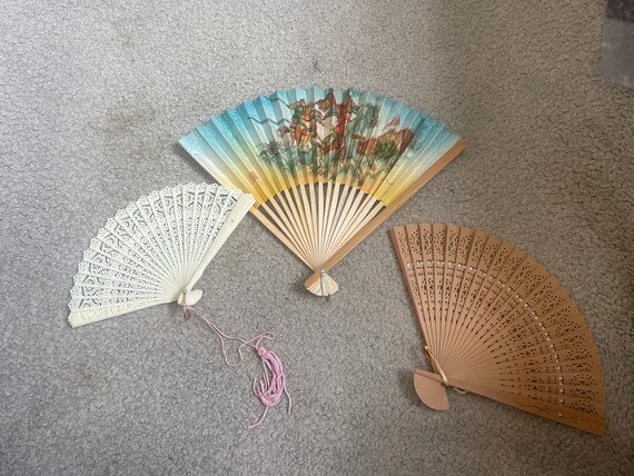 Group of three hand held fans - Gem