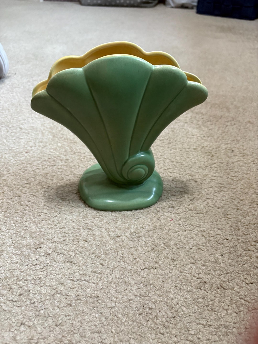 Vintage Red Wing Fan Shell Vase, Seafoam Green Outside and Yellow ...