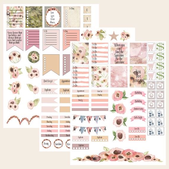 Peach Pink Floral Planner Stickers Sticker Planner Template | Etsy
