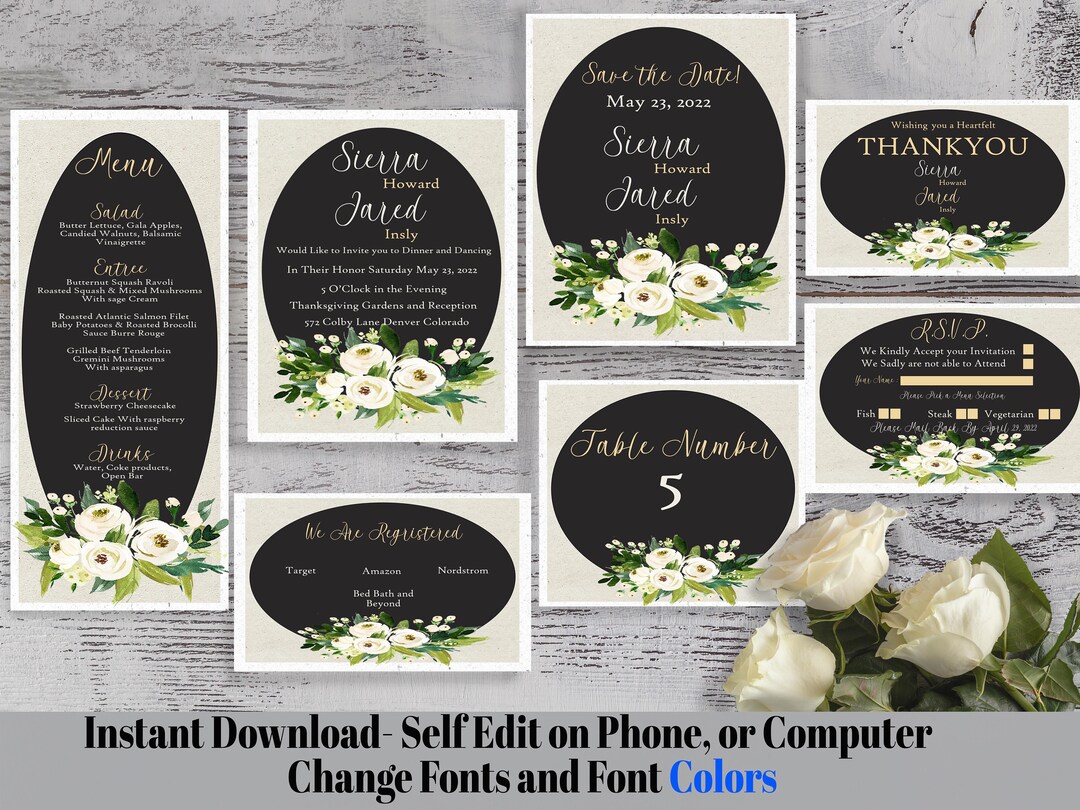 Cream Floral Wedding Invitations, Wedding Invitations Template, Wedding ...