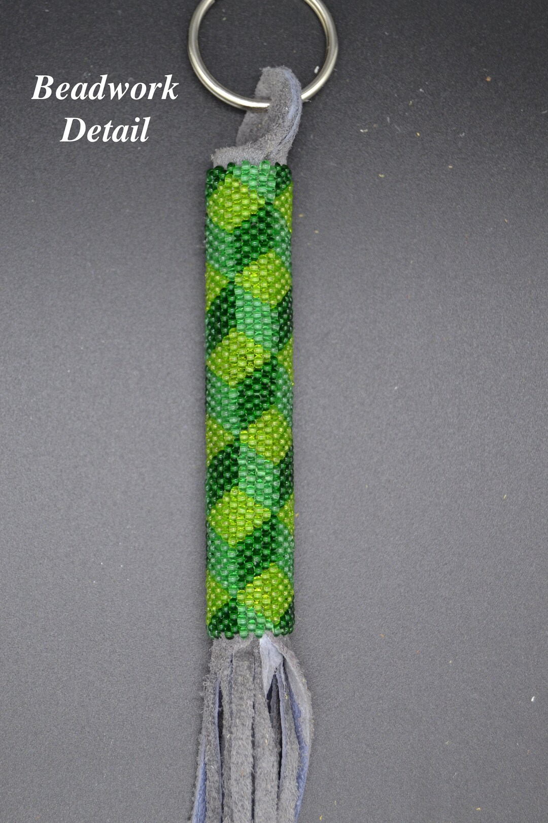 Peyote Stitch Native American Style Beaded Keychain With a Green 3-D ...