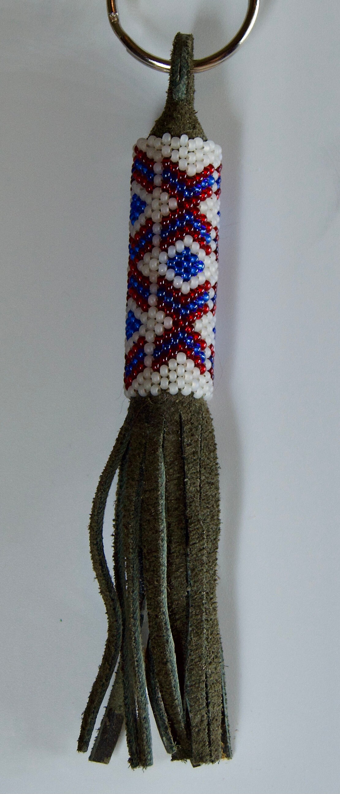 Peyote Stitch Native American Style Beaded Keychain With a Red and Blue ...