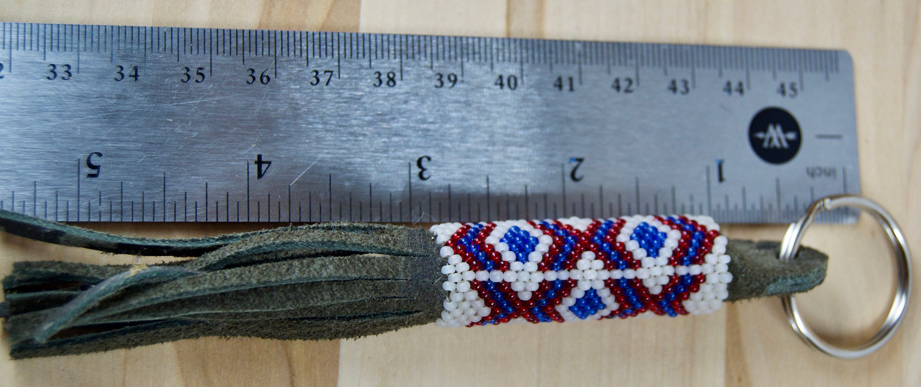 Peyote Stitch Native American Style Beaded Keychain With a Red and Blue ...