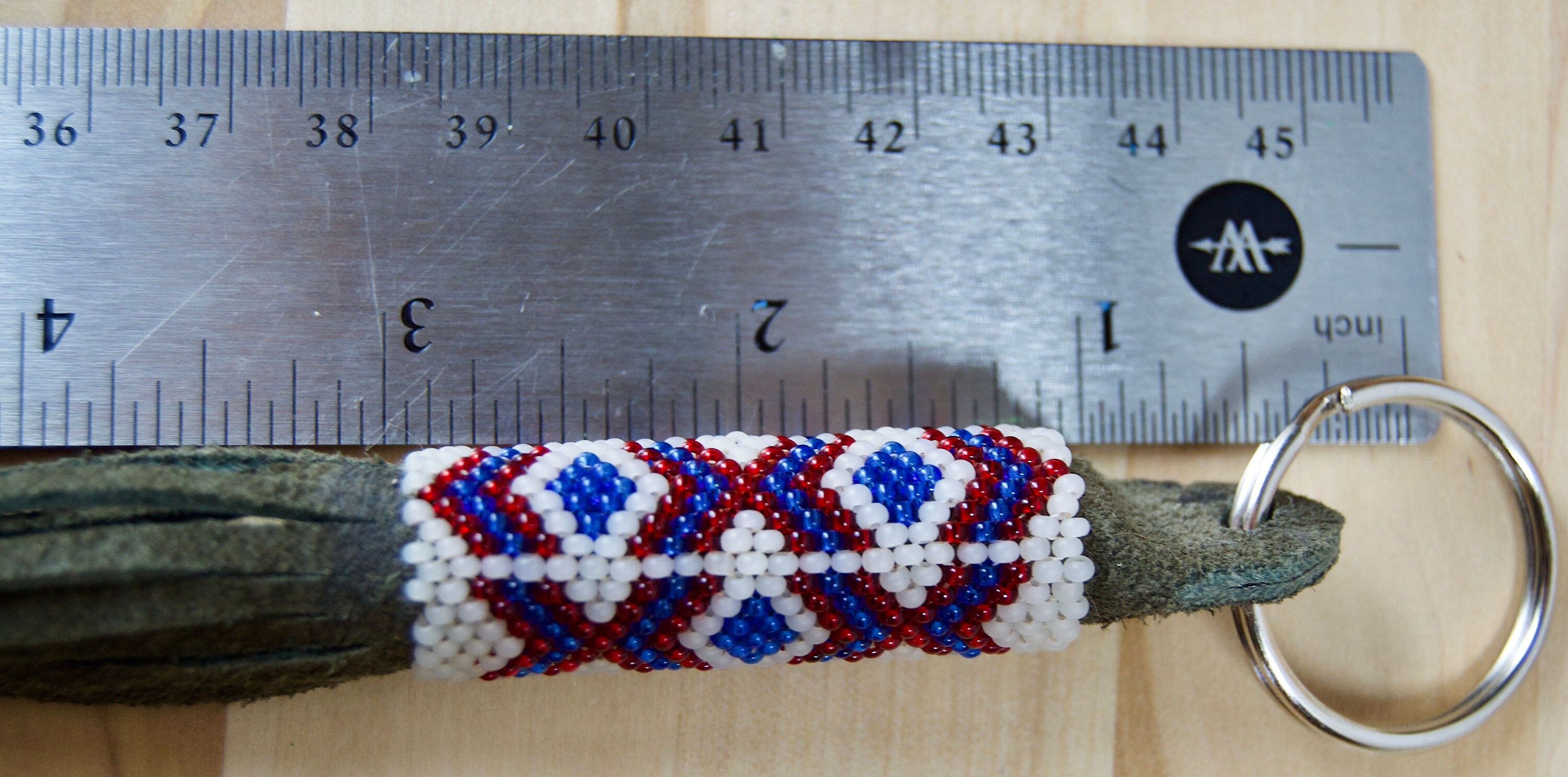 Peyote Stitch Native American Style Beaded Keychain With a Red and Blue ...
