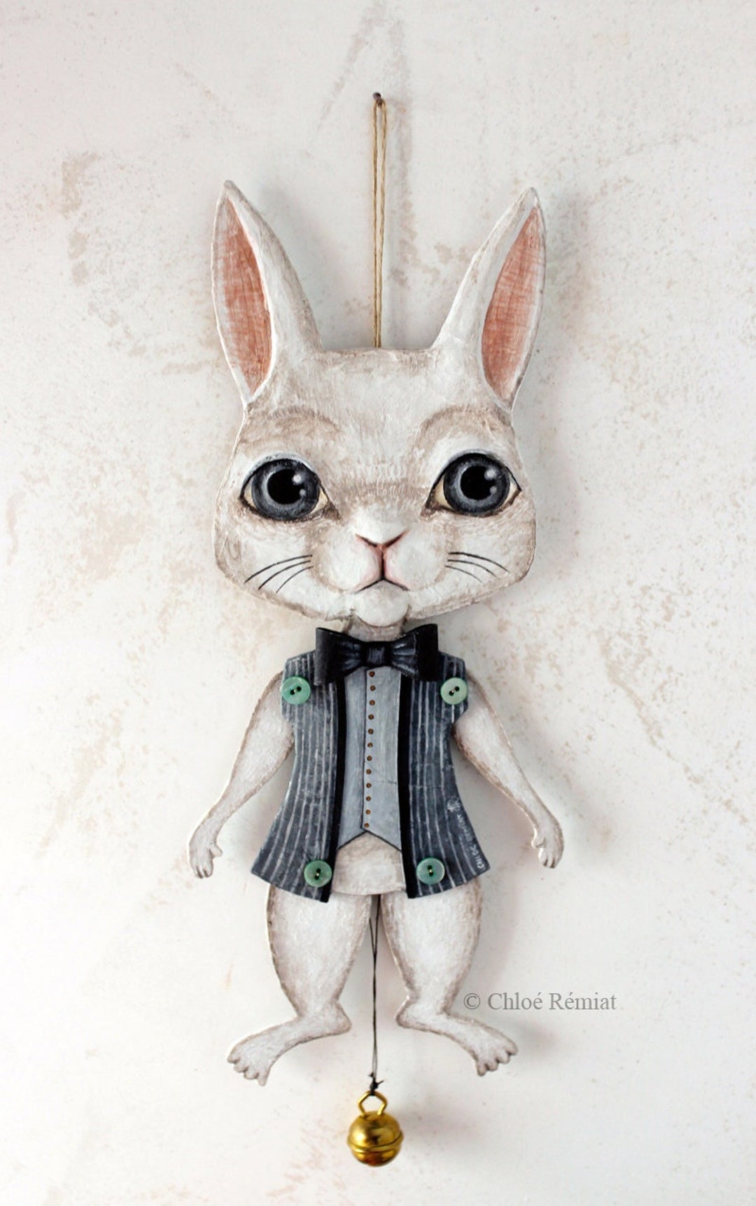 Sculpture white Rabbit Puppet, Alice, ART DOLL, Unique Piece, Entirely ...