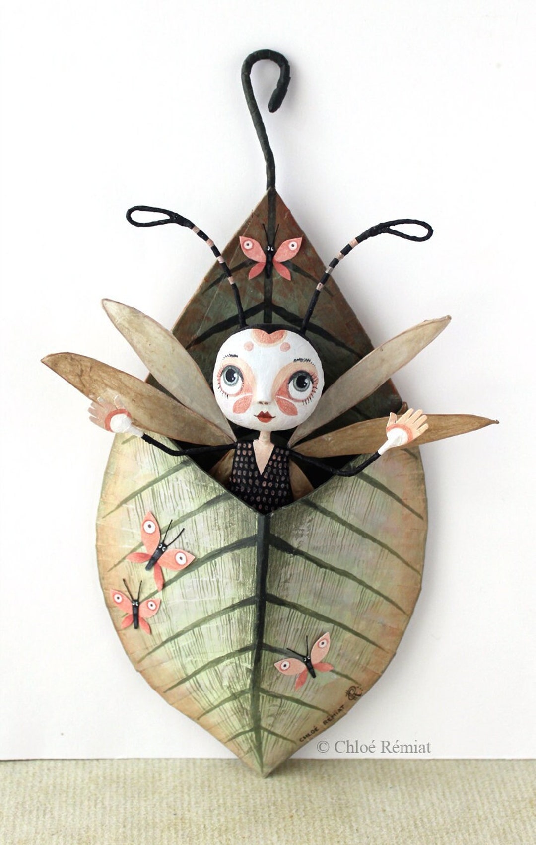 Sculpture melia, Insect Damsel and Her Butterflies in a Leaf to Hang ...