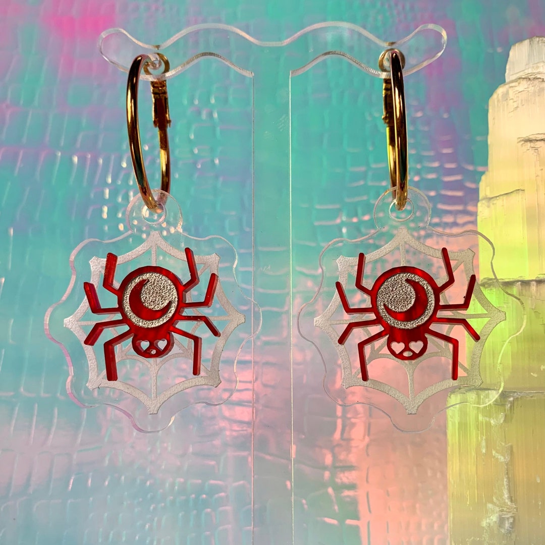 Spiders in Webs Acrylic Hoop Earrings - Etsy