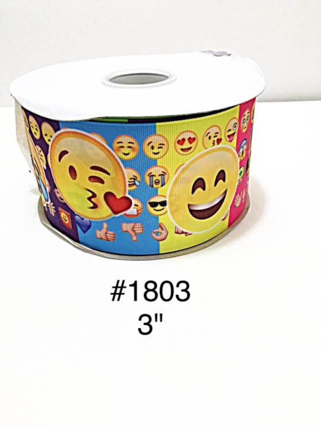 2/3/5 Yard - 3" Smiley Face on Multi Color Jumbo Grosgrain Ribbon Craft ...