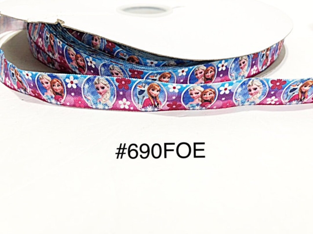3 or 5 Yard 5/8 Frozen Princess Elsa and Anna With Flower on Blue ...