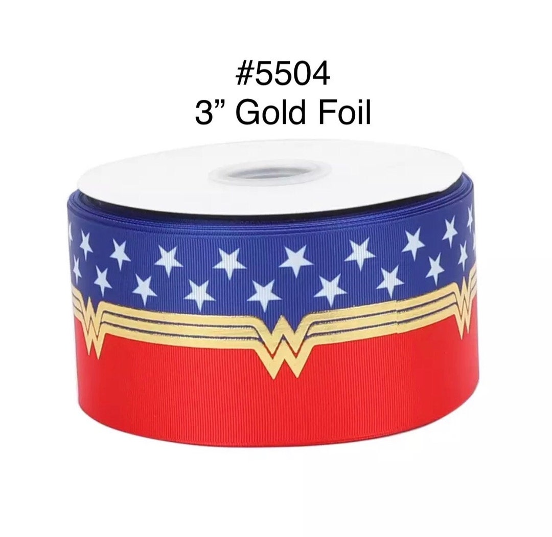 2/3/5 Yard - 3" Wonder Woman Inspired With Gold Foil and Star Motif on ...