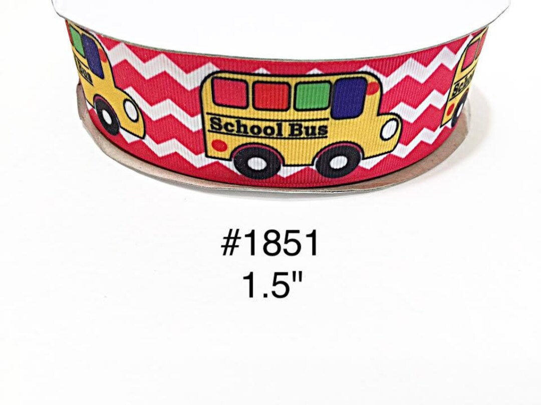 3 or 5 Yards 1.5 School Bus on Hot Pink and White Chevron Grosgrain ...