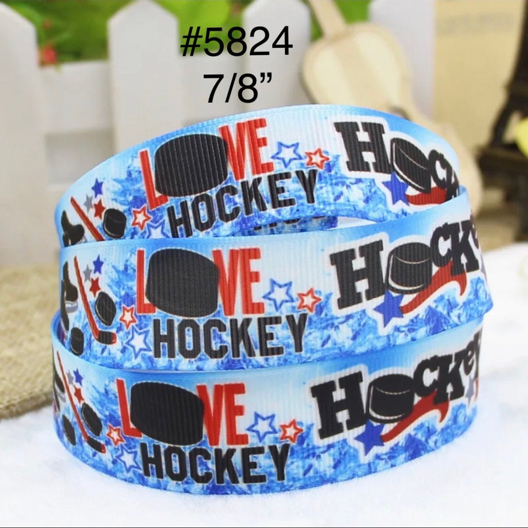 3 or 5 Yard 7/8 Sport Hockey Love Hockey W Stick and Puck on Blue ...