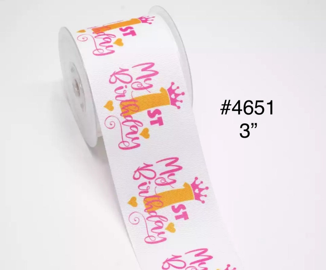 2/3/5 Yard 3 My 1st Birthday in Cursive With Pink Crown on White Jumbo ...