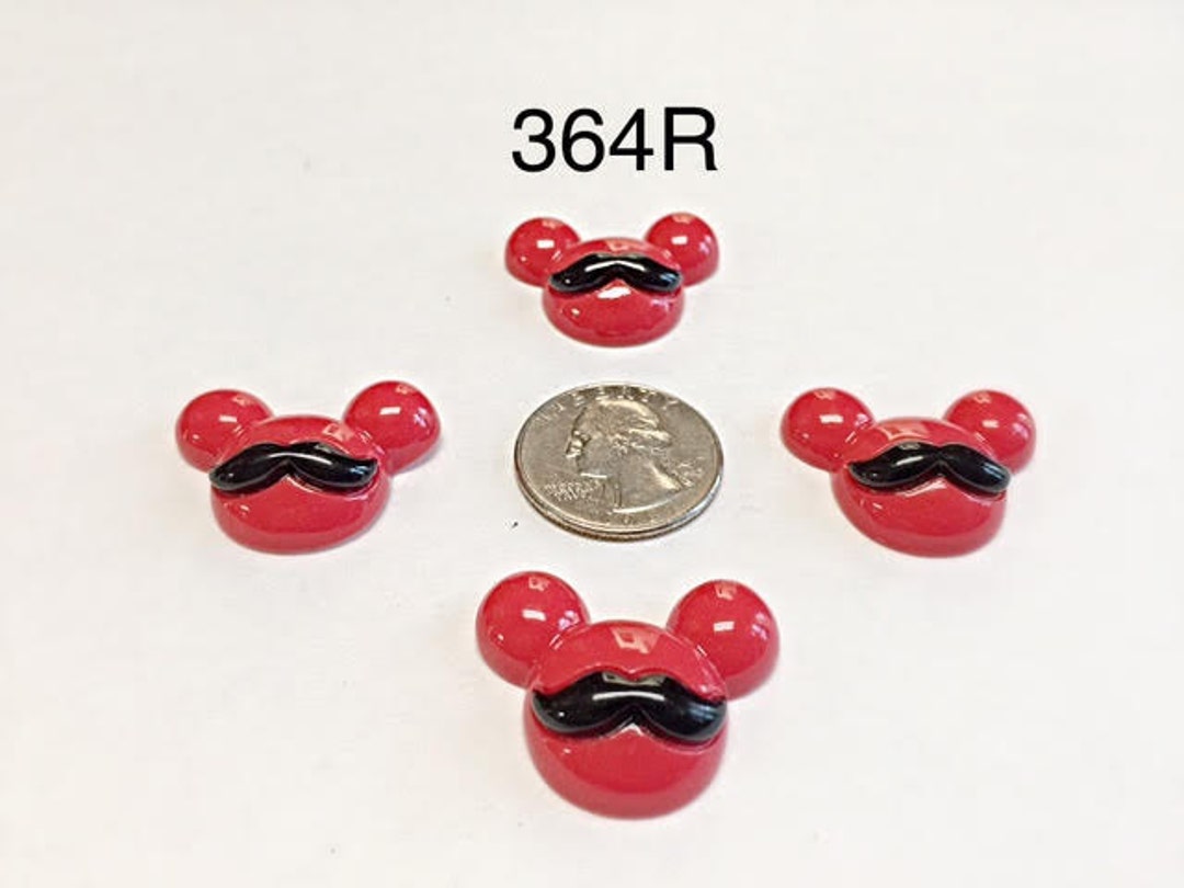 3 or 5 Pc Red Mickey Mouse Head With Mustache Resin Flat Back Cabochon ...