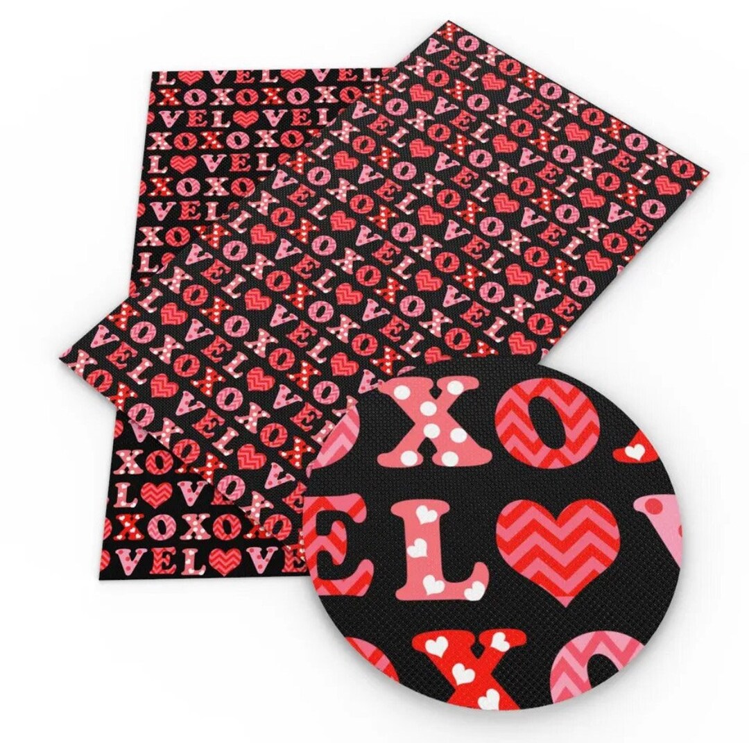 1 or 2 Pc Valentine Love XOXO on Black 8 X 12 Faux Leather Sheet Craft ...