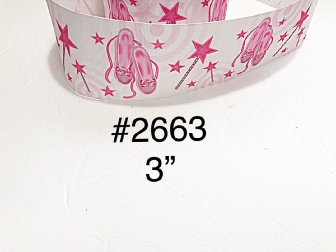 2/3/5 Yard - 3" Ballet Ballerina Pink Shoe, Warn and Star Motif on ...