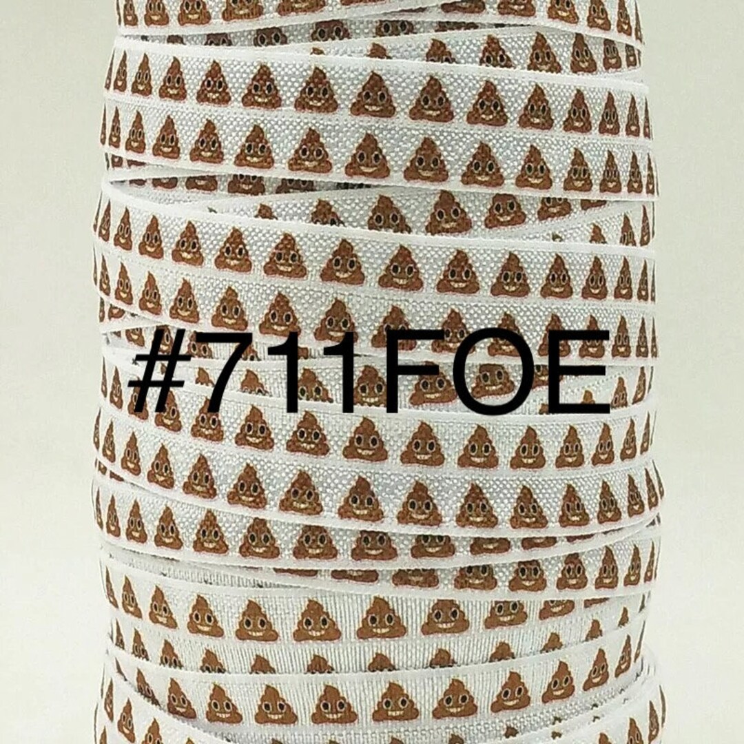 3 or 5 Yard - 5/8" Poop on White Fold Over Elastic FOE Headband Hair ...