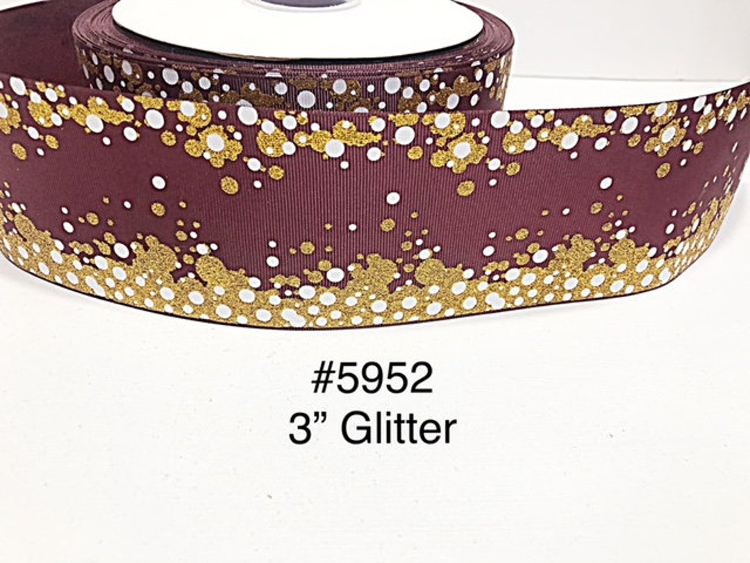 2 Yard 3 Glitter Gold and White Polka Dot on Maroon Jumbo Grosgrain ...