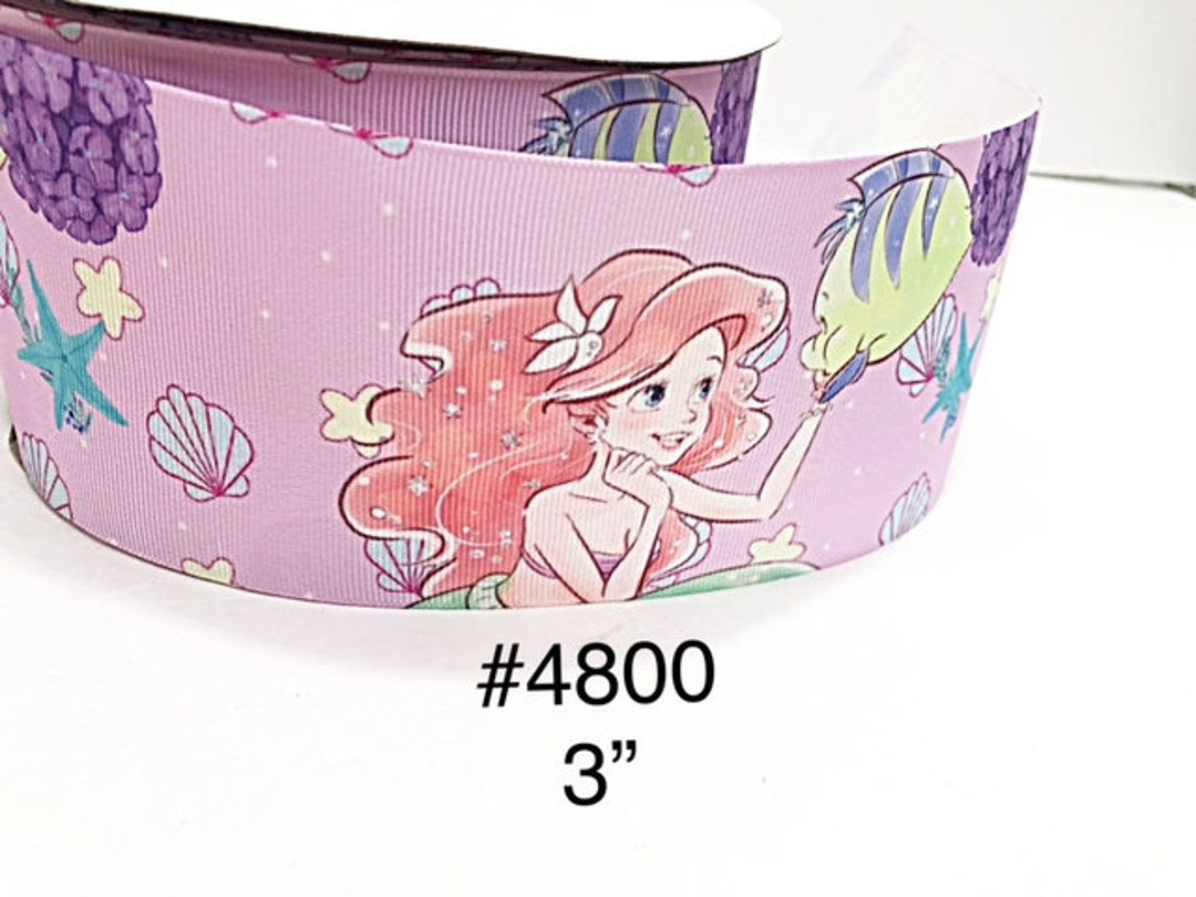 2/3/5 Yard 3 Princess Ariel and Flounder Clown Fish, Sea Shell on Pink ...