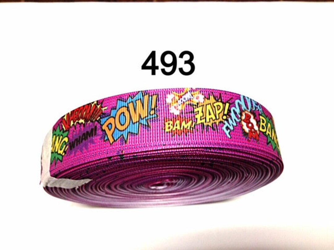 3 or 5 Yard 1 Super Hero Pow Bang Zap Pink Grosgrain Ribbon Hair Bow ...