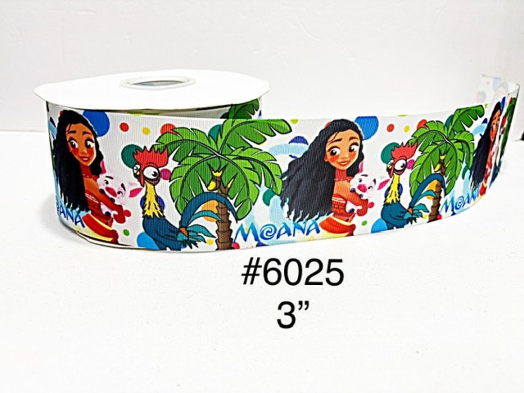 2/3/5 Yard 3 Princess Moana, Pig and Chicken on White Jumbo Grosgrain ...