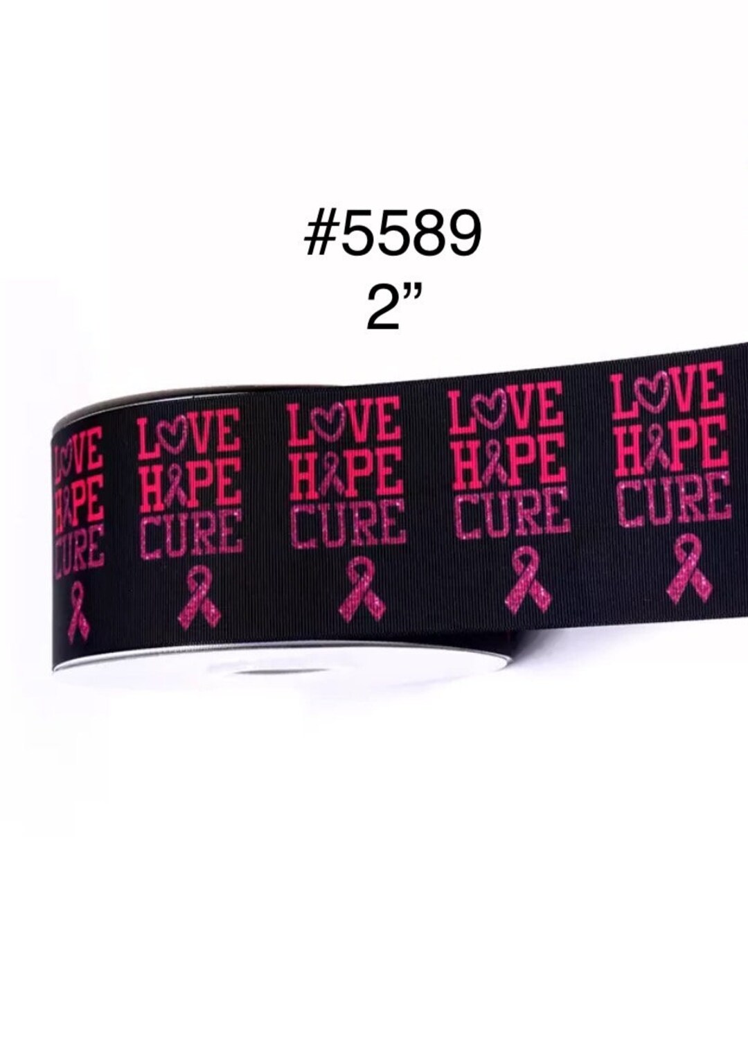3 or 5 Yard 2 Breast Cancer Awareness Love, Hope, Cure on Black ...