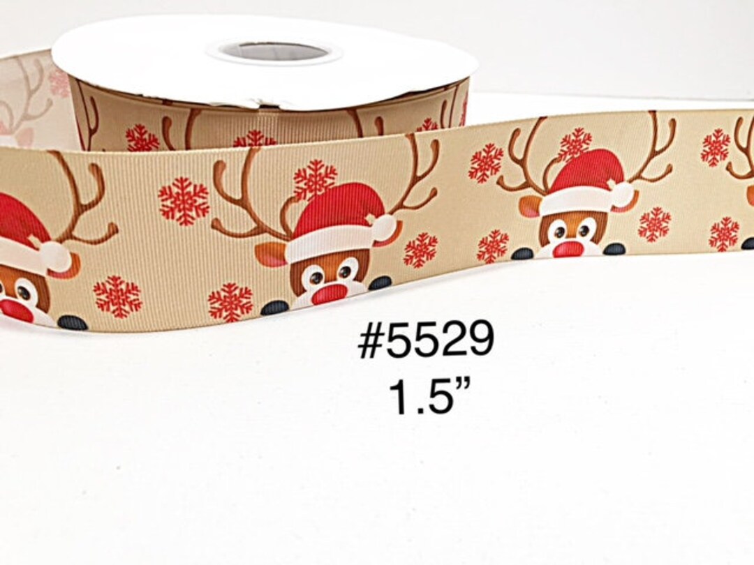 3 or 5 Yard 1.5 Christmas Peek A Boo Reindeer Wearing Santa Hat and Red ...