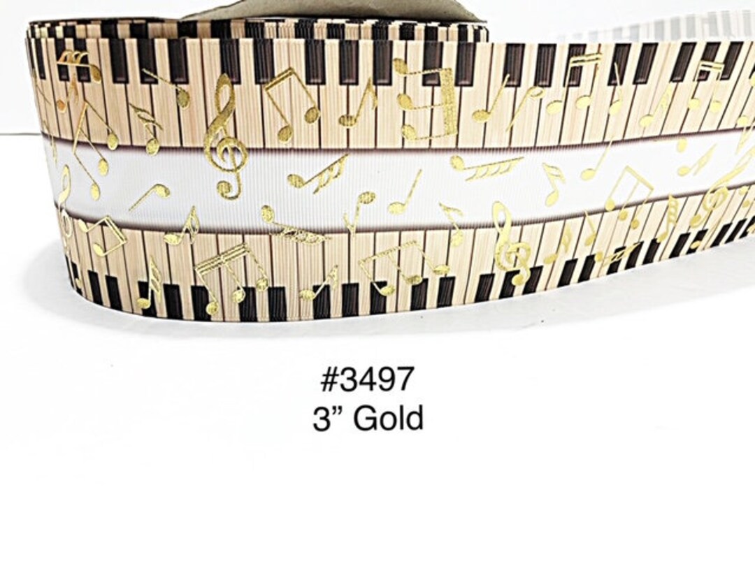 2/3/5 Yard 3 Gold Foil Musical Note on Piano Key Motif - Etsy