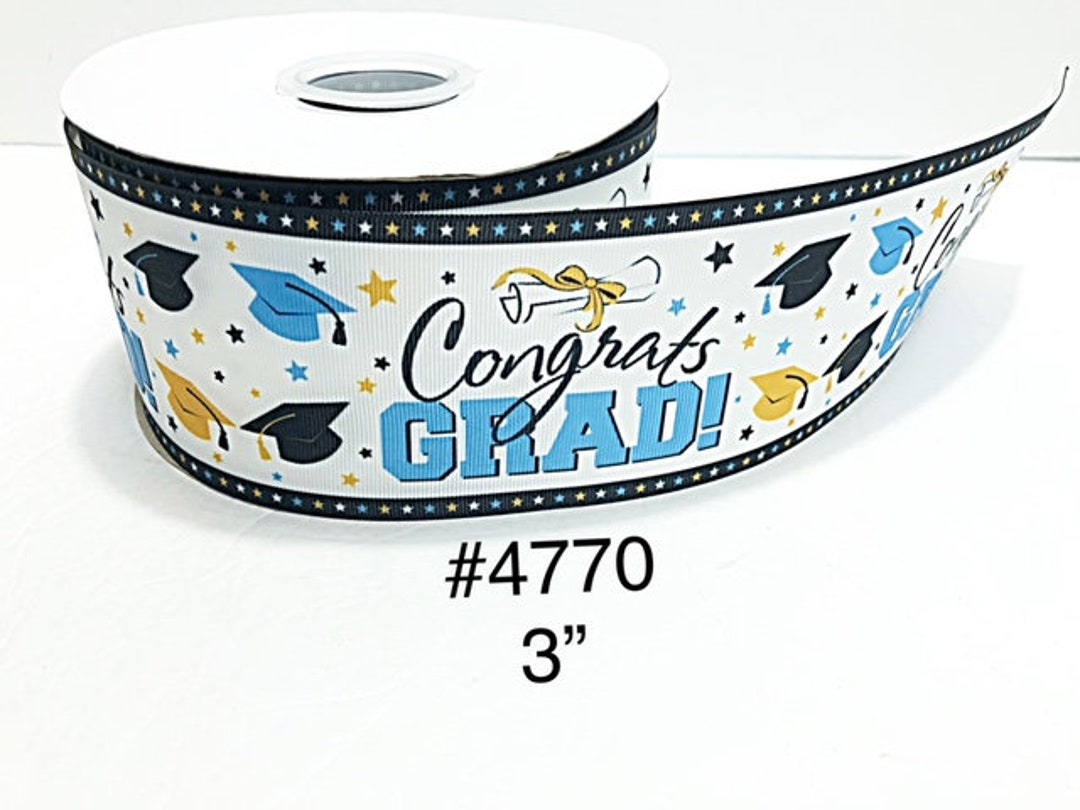 2 Yard - 3" School Graduation " Congrats Grad " W Hat and Star on White ...