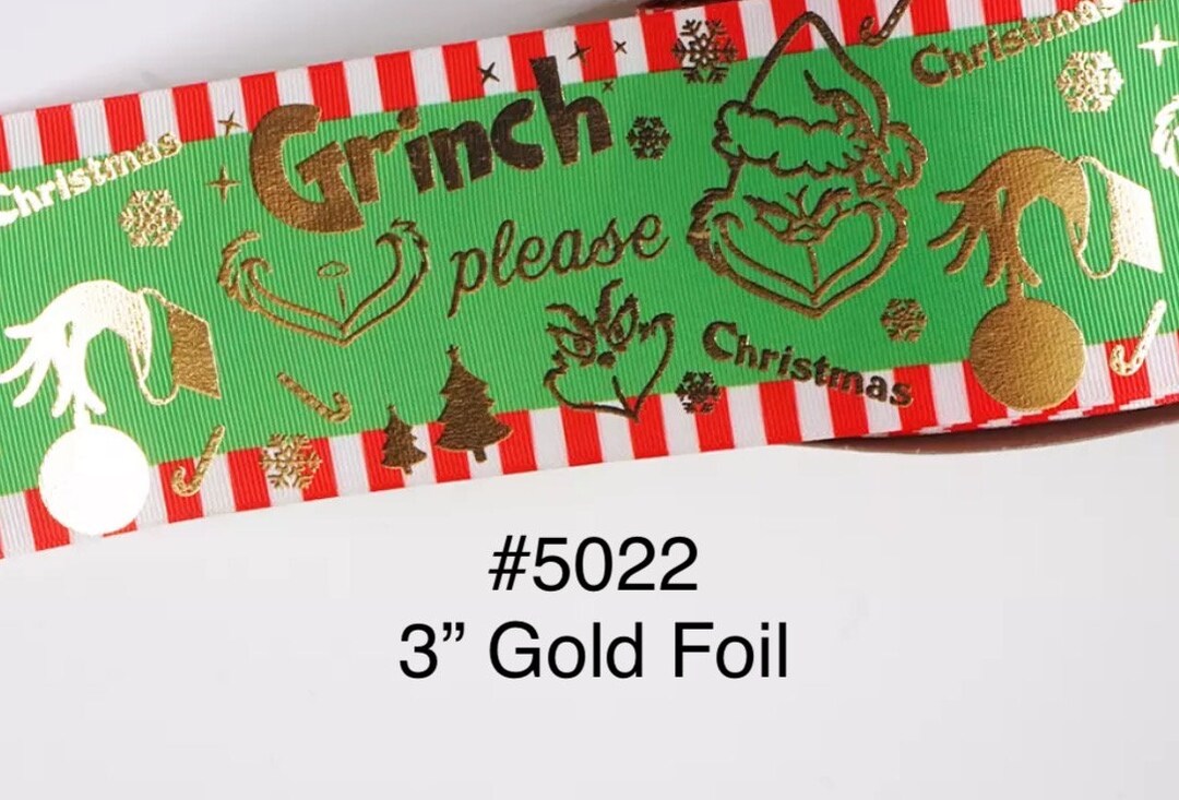 2/3/5 Yard 3 Christmas Gold Foil Grinch on Lime Green W Red and White ...