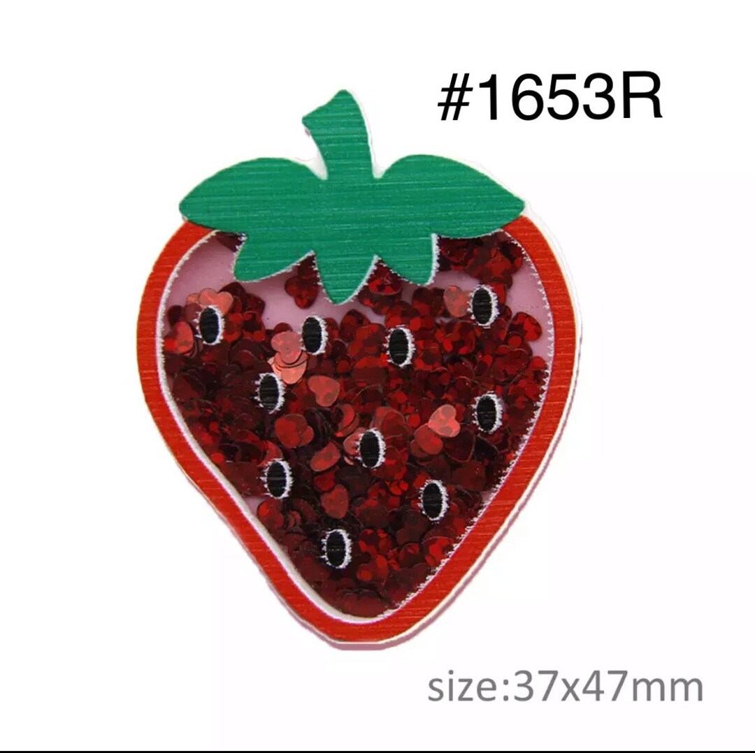 4 Pc Fruit Red Strawberry With Red Sequin Shaker Flat Back Cabochon ...