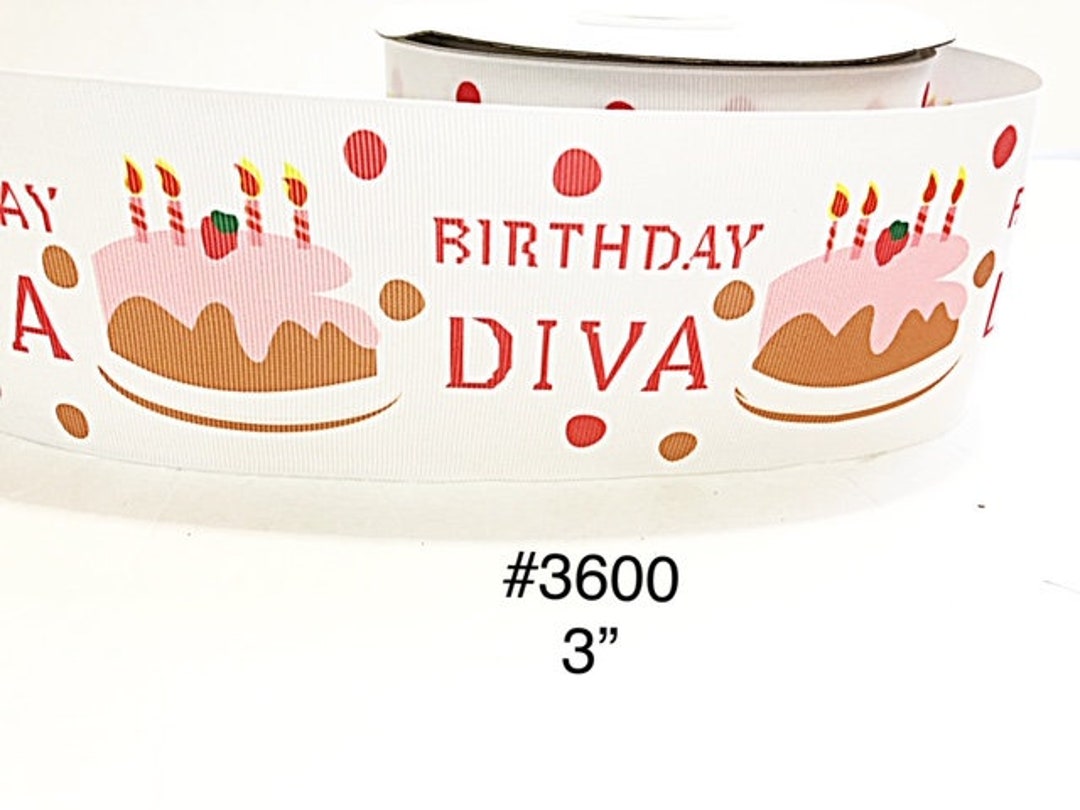 2/3/5 Yard - 3" Birthday Diva With Birthday Cake, Candle and Polka Dot ...