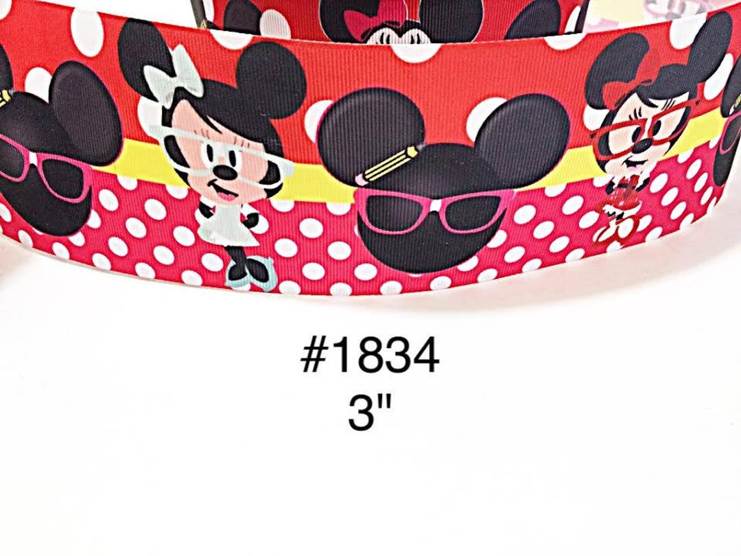 3 Yard 3 Minnie Mouse Nerd Wearing Glasses With Polka Dot on Red and ...