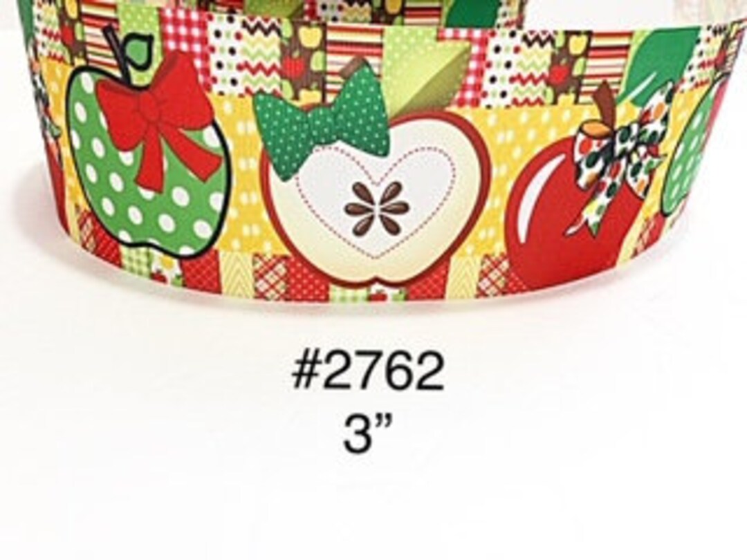 2/3/5 Yard - 3" Fruit Apple With Bow and Polka Dot Jumbo Grosgrain ...