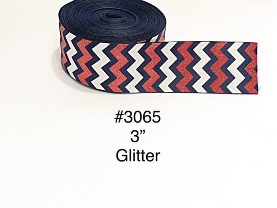2/3/5 Yard - 3" Glitter Red and White Chevron on Navy Blue Jumbo ...
