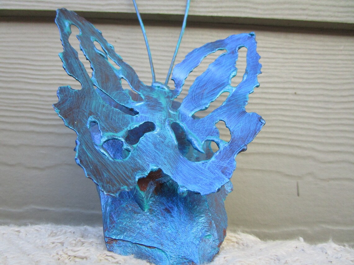 Pretty Metal Butterfly, Painted With Blue Metallic Paint. Paperweight ...