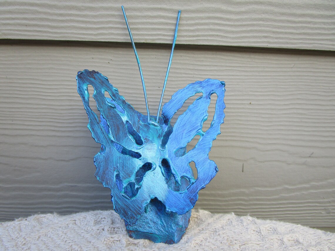 Pretty Metal Butterfly Painted With Blue Metallic Paint. - Etsy
