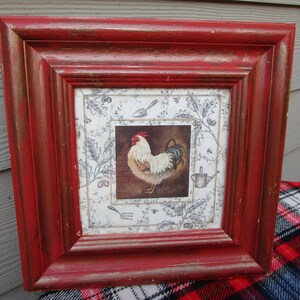 Set of Rooster and Hen Kitchen Wall ART, Rust Red Frames With Crackled ...